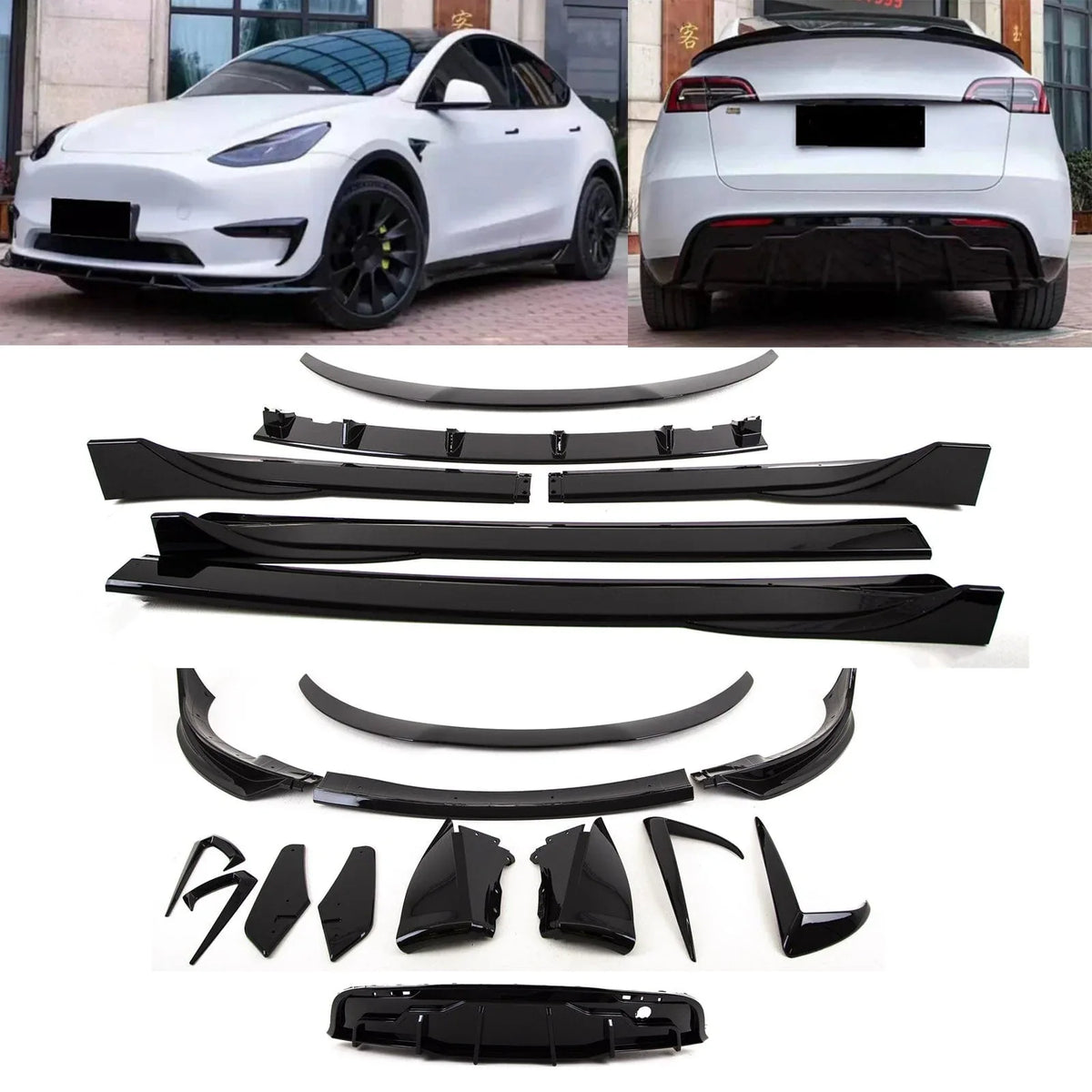 Fits Tesla Model Y Aero Body Kit Front Splitter Rear Diffuser Spoiler ...