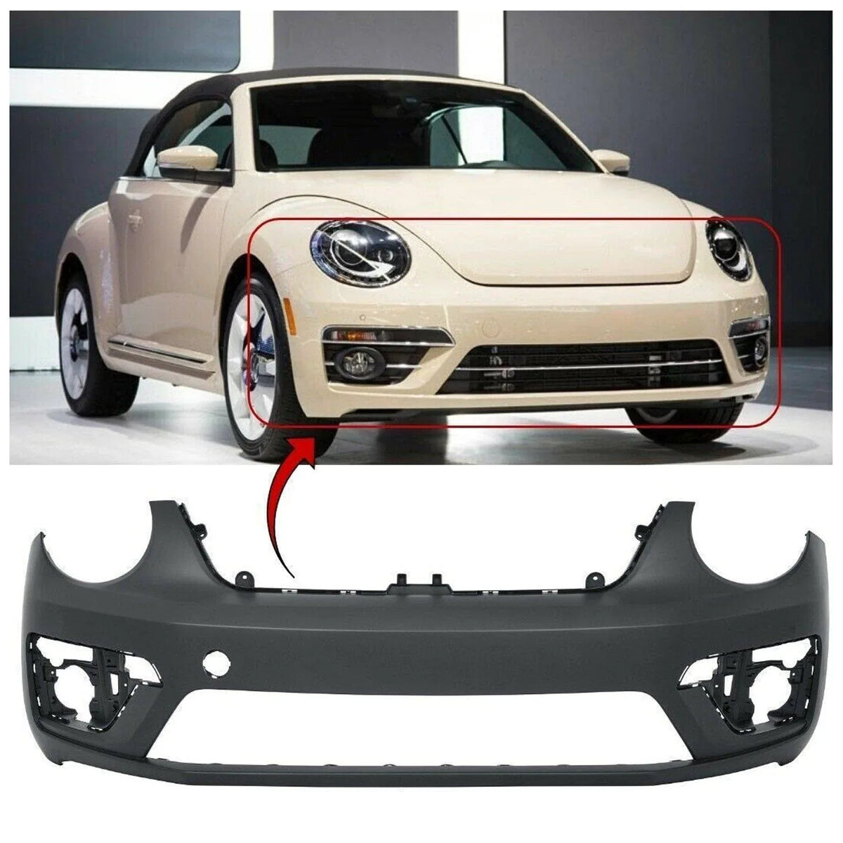 Fits VW Beetle 2016-2018 Front Bumper Primed Without PDC Or Washer Hol ...